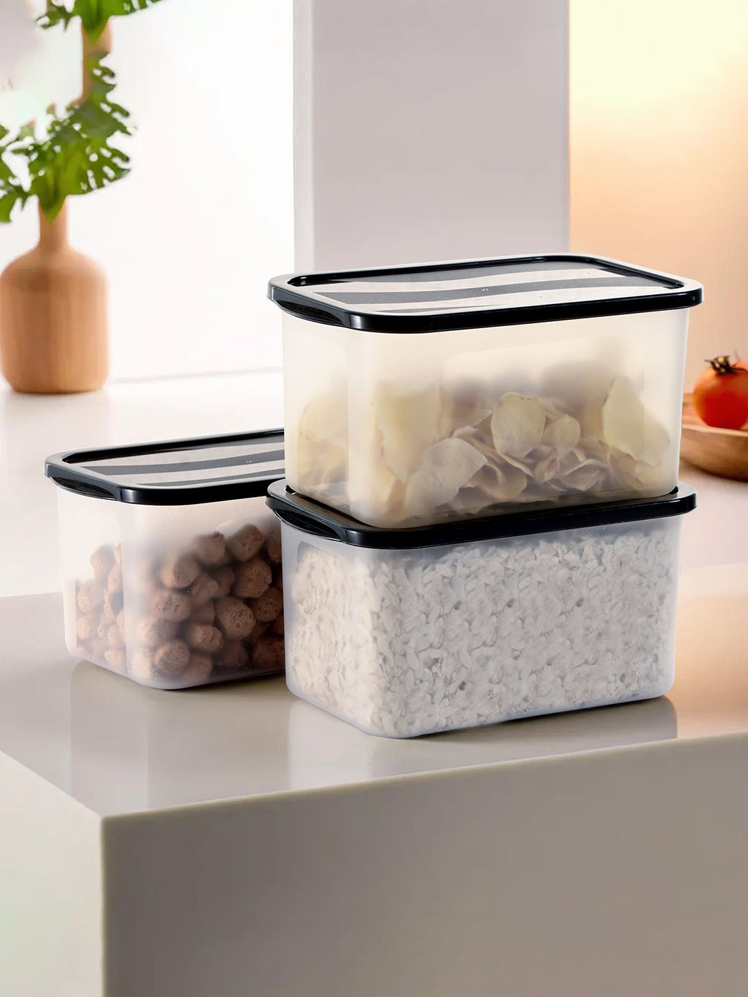 Buy Kuber Industries Black 3 Pieces Kitchen Boxes For Storage Containes ...