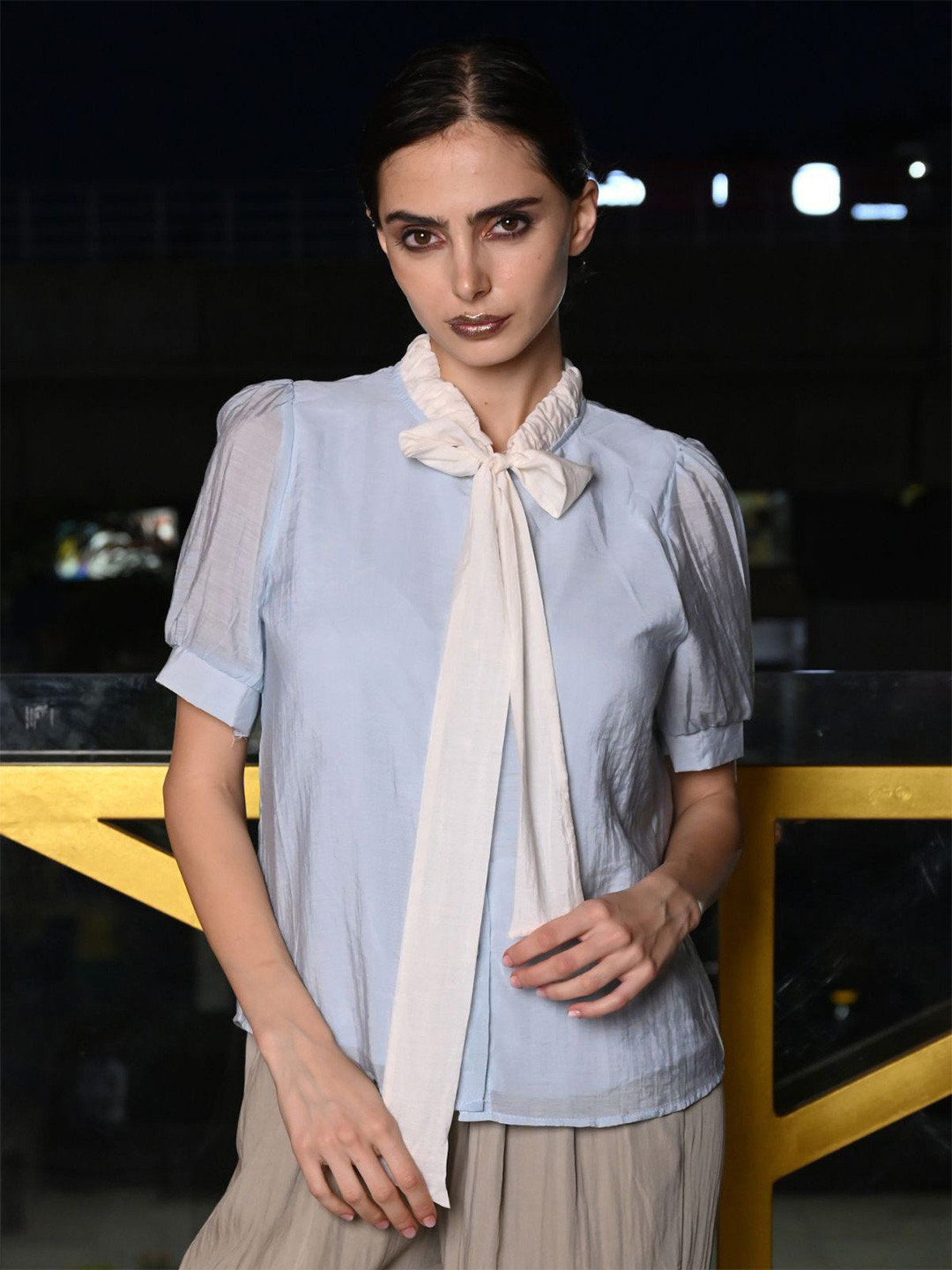 Buy ODETTE Women Solid Tie Up Neck Top - Tops for Women 30619969 | Myntra