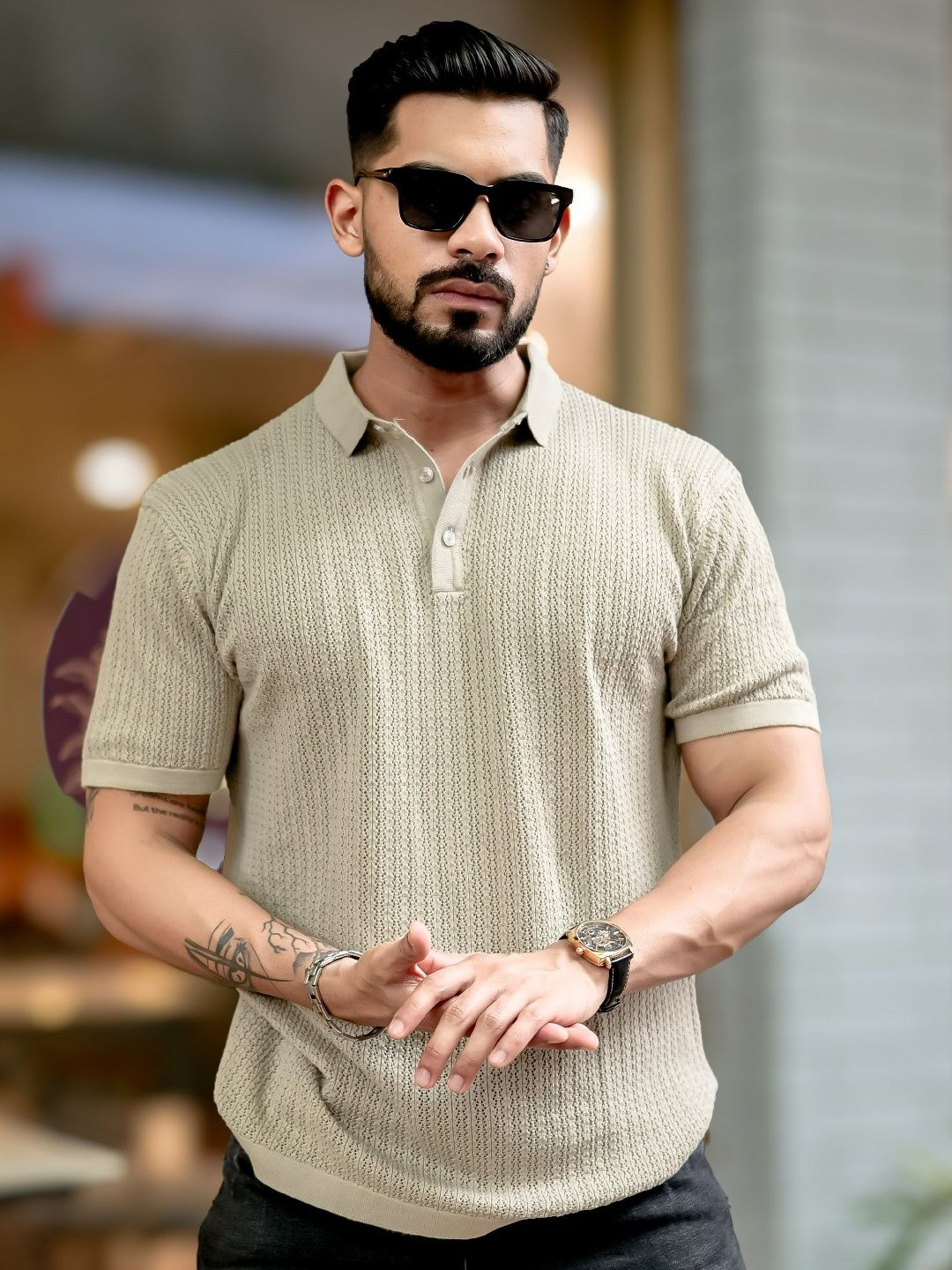 Buy Maniac Men Self Design Polo Collar Cotton Slim Fit T Shirt ...