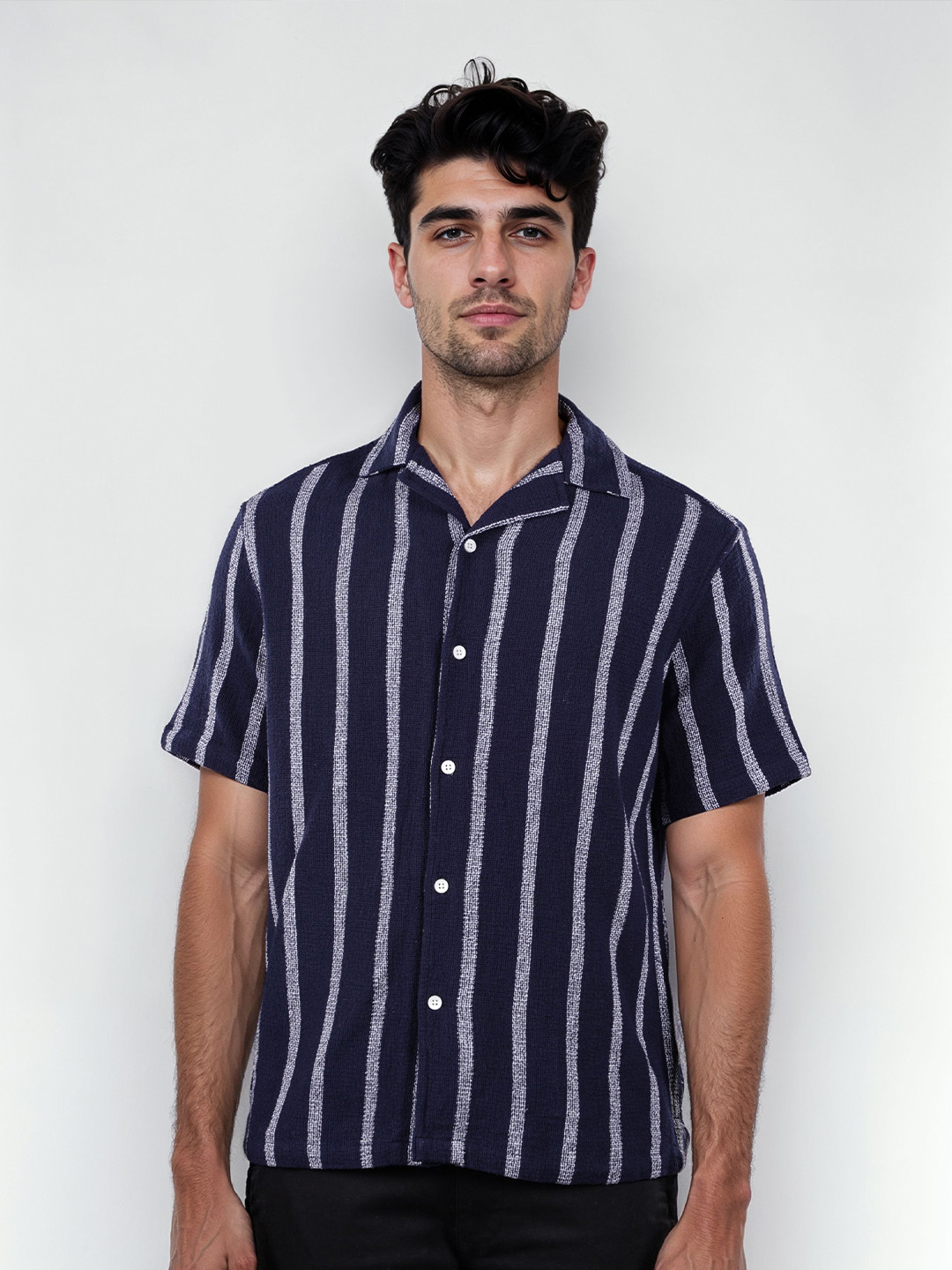 Buy Celio Men Classic Cuban Collar Striped Cotton Casual Shirt - Shirts ...