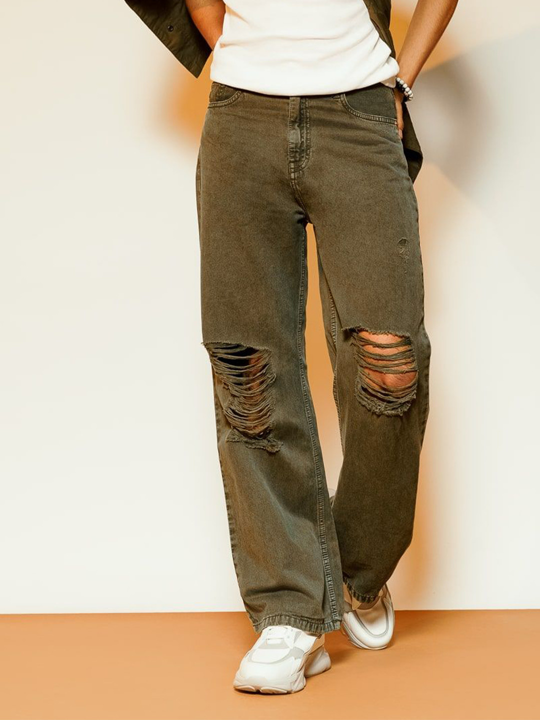 Buy FREAKINS Men Cotton Wide Leg Mid Rise Highly Distressed Jeans ...