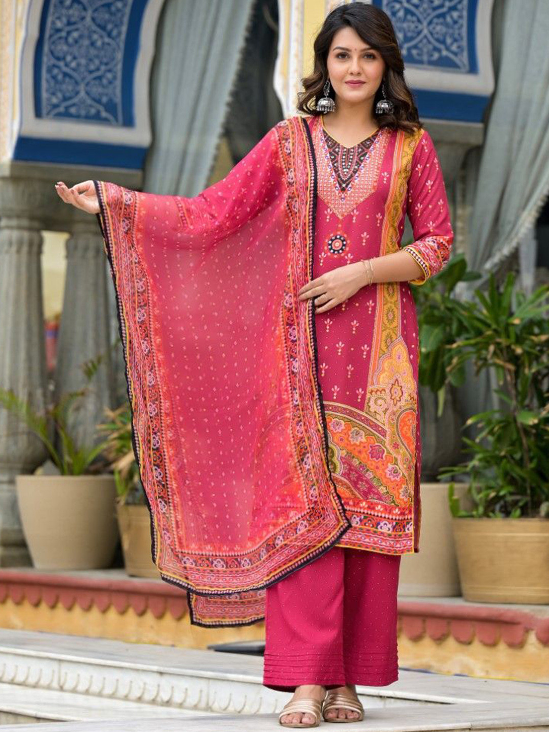 Buy Juniper Ethnic Motifs Printed Sequinned Liva Straight Kurta With ...