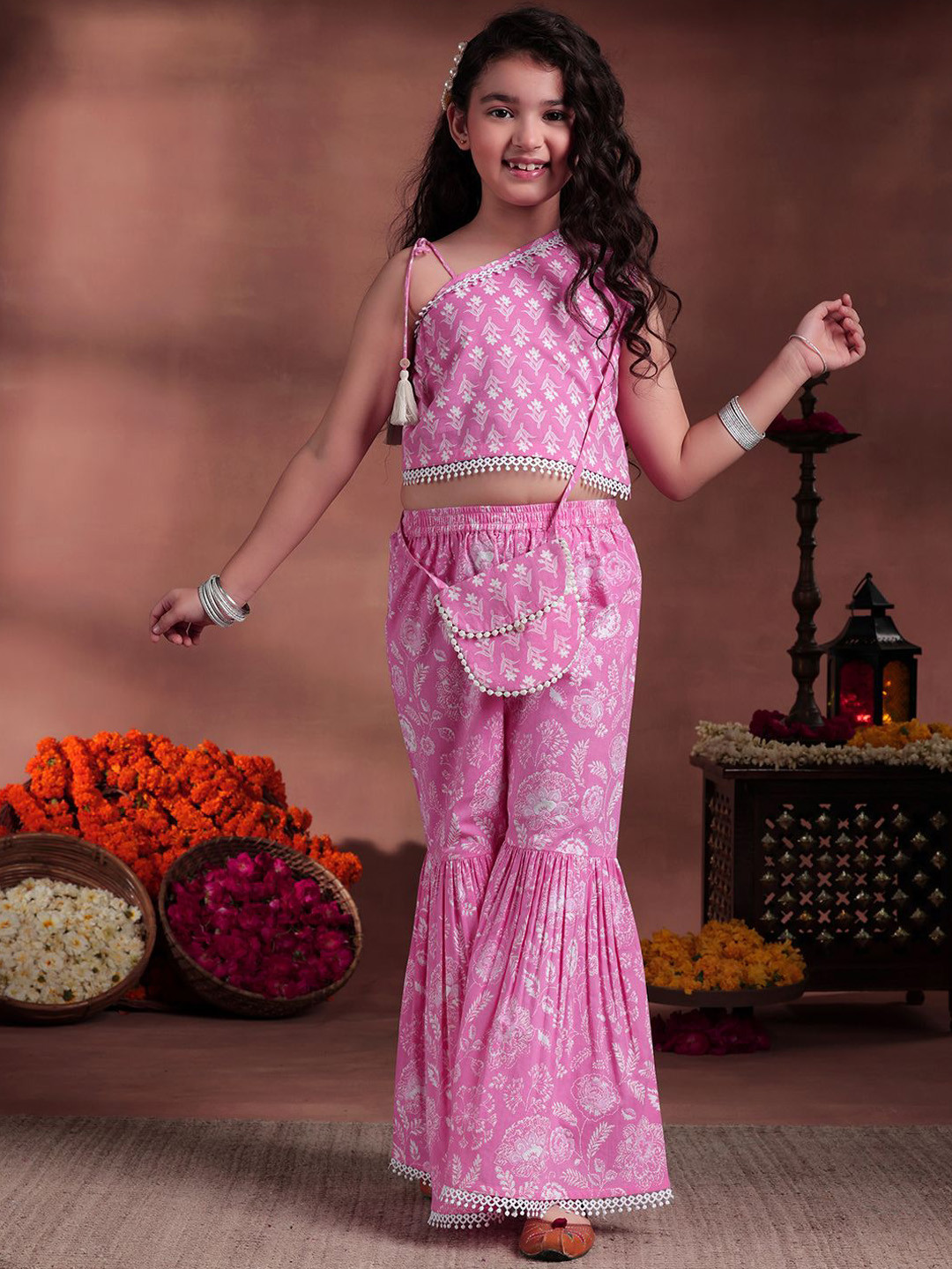 Buy Libas KIDS Printed Pure Cotton Top & Palazzos With Hand Bag ...