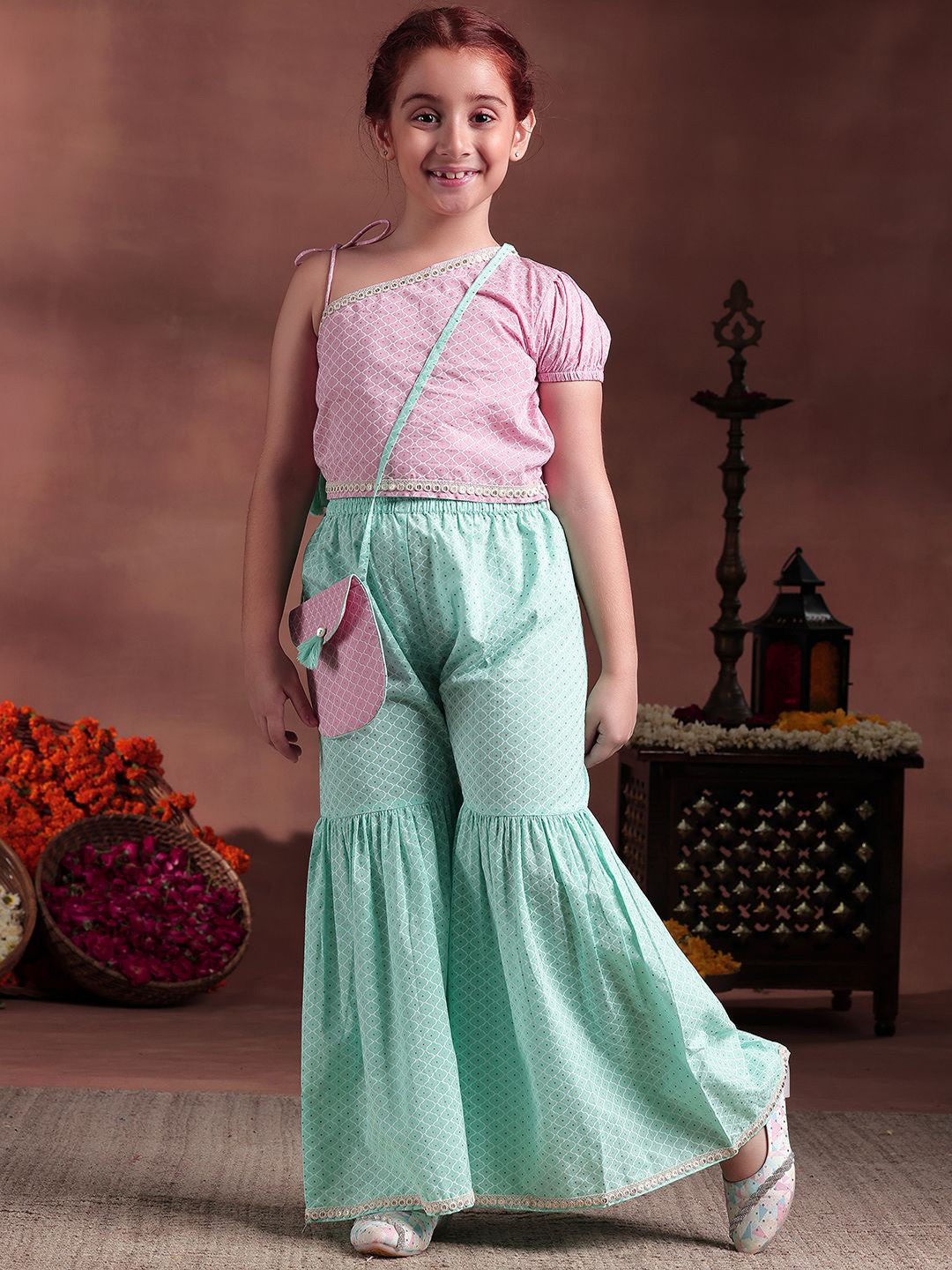 Buy Libas KIDS Girls Geometric Printed Pure Cotton One Shoulder Top ...