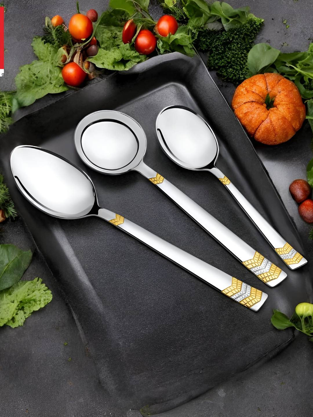 Buy FNS Set Of 3 Grey & Yellow Textured Serving Spoon - Spoon for ...