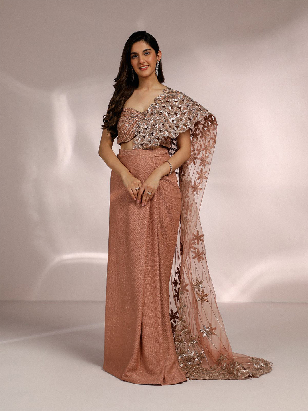 Buy MONI K LABEL Floral Embroidered Liva Ready To Wear Saree - Sarees for Women 30444122 | Myntra