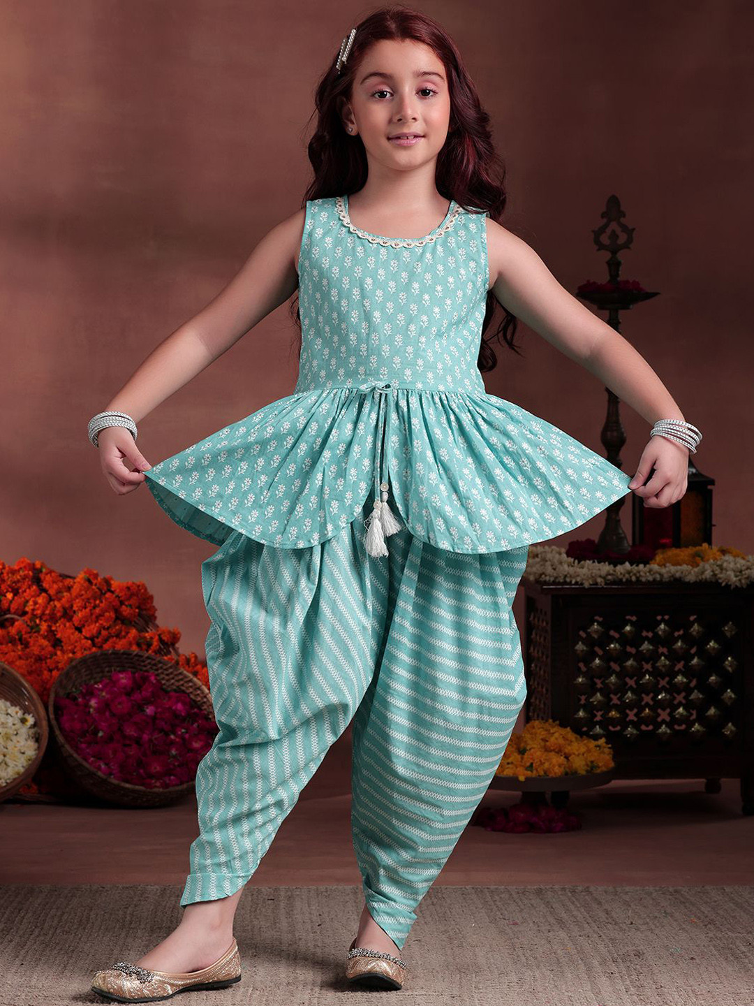 Buy Libas KIDS Girls Printed Pure Cotton Top With Dhoti Pants Set ...