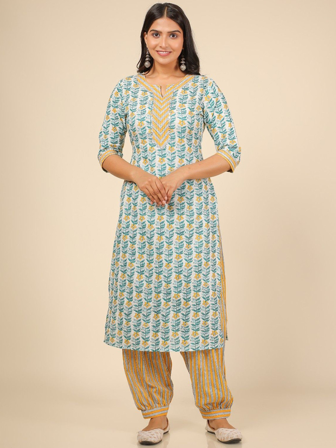 Buy Aramya Floral Striped Regular Pure Cotton Kurta With Salwar - Kurta ...