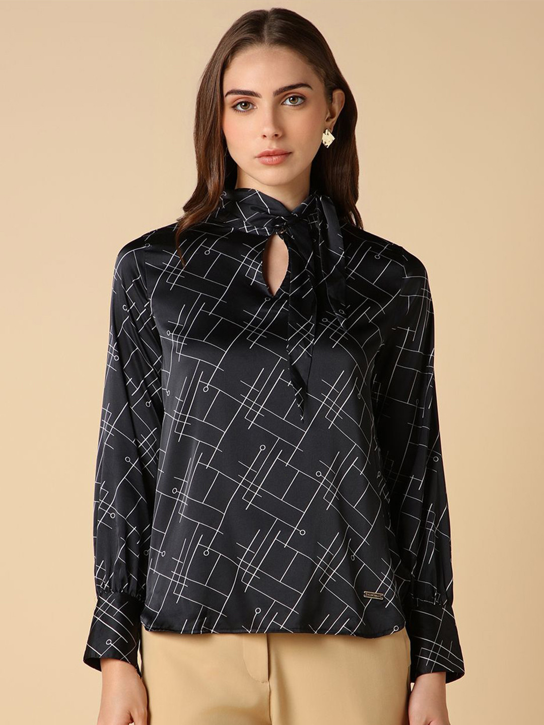 Buy Allen Solly Woman Geometric Print Keyhole Neck Top - Tops for Women ...