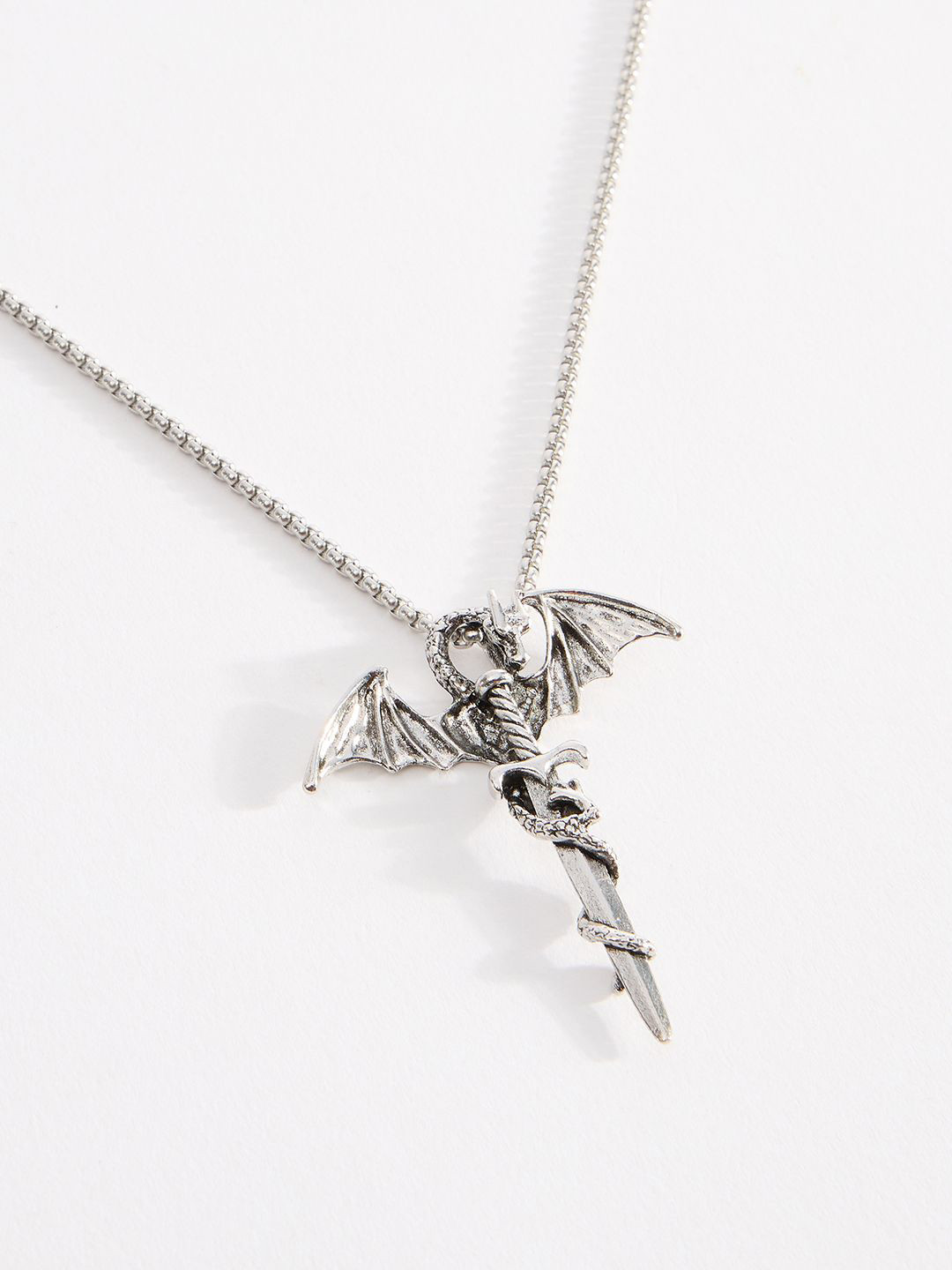 Buy THE BEAR HOUSE Men Silver Plated Sword Pendant Chain With Lobster ...