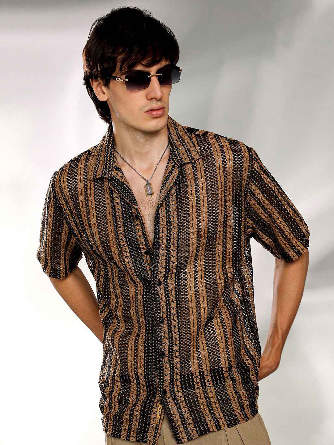 Buy Campus Sutra Men Comfort Cuban Collar Multi Striped Cotton ...