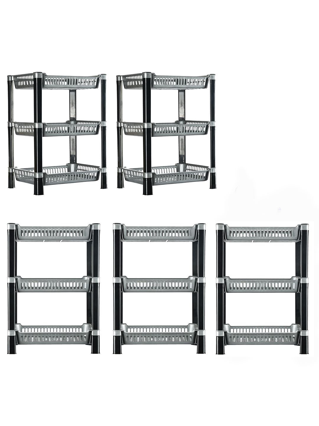 Buy Kuber Industries Black & Silver Toned 5 Pieces Multipurpose 3 Tier ...
