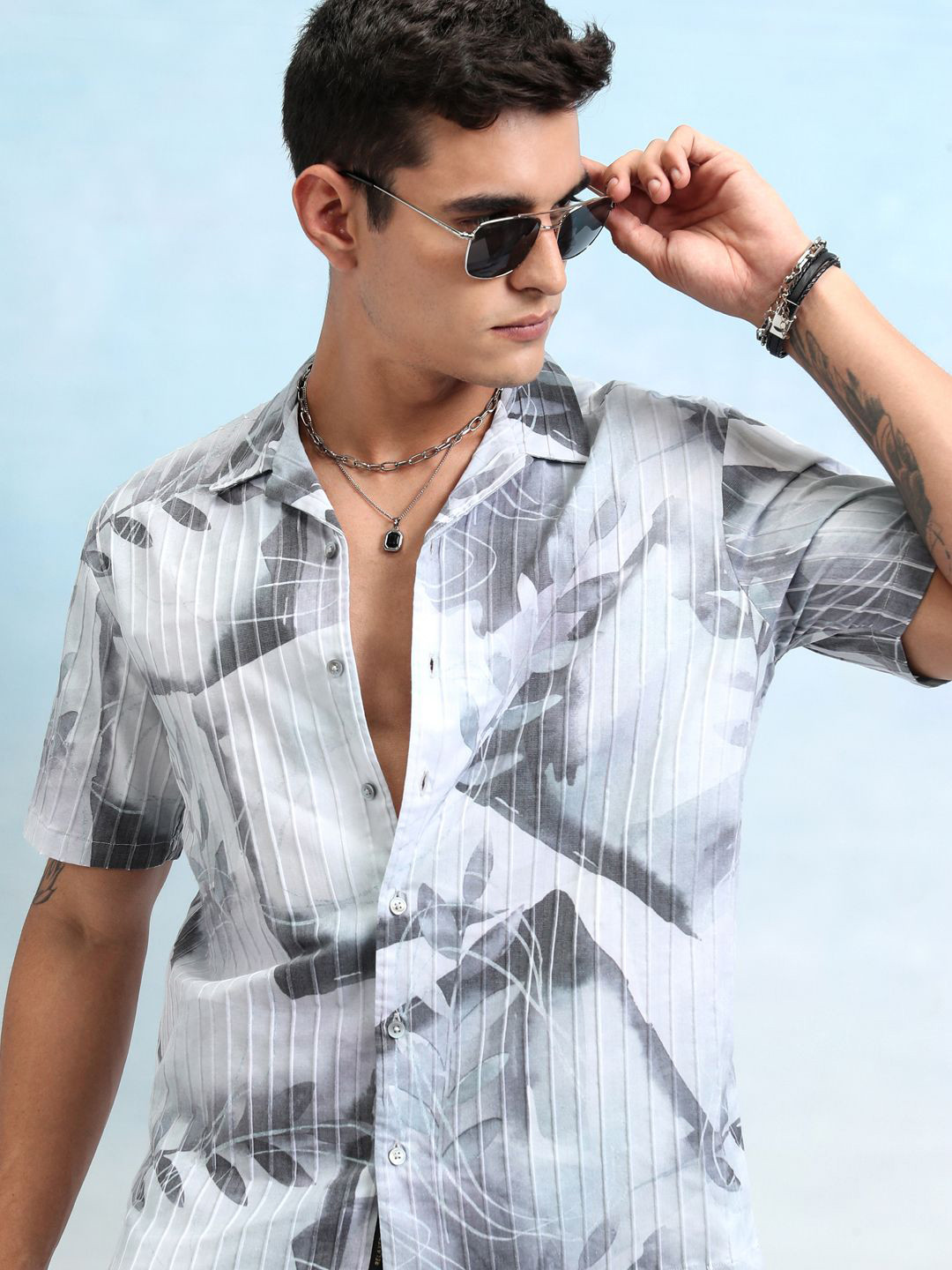 Buy Highlander Men Popcorn Textured Printed Cuban Collar Relaxed Shirt ...