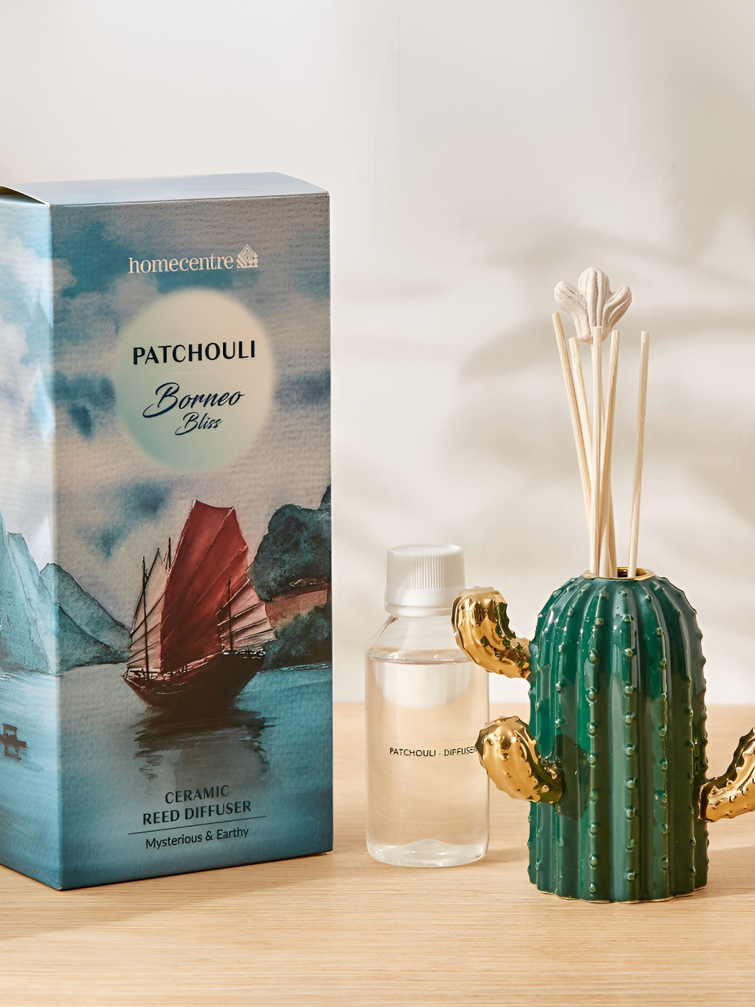 Buy Home Centre Patchouli Green Textured Ceramic Reed Diffuser Set ...