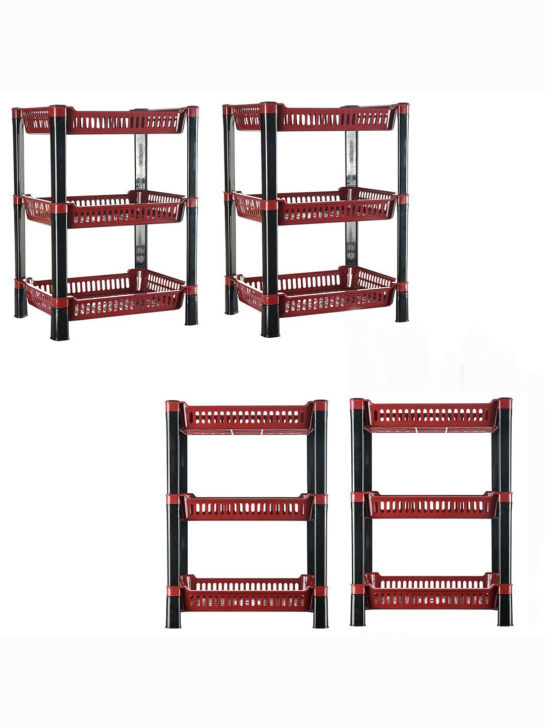 Buy Kuber Industries Maroon & Black 4 Pieces Multipurpose 3 Tier Racks ...