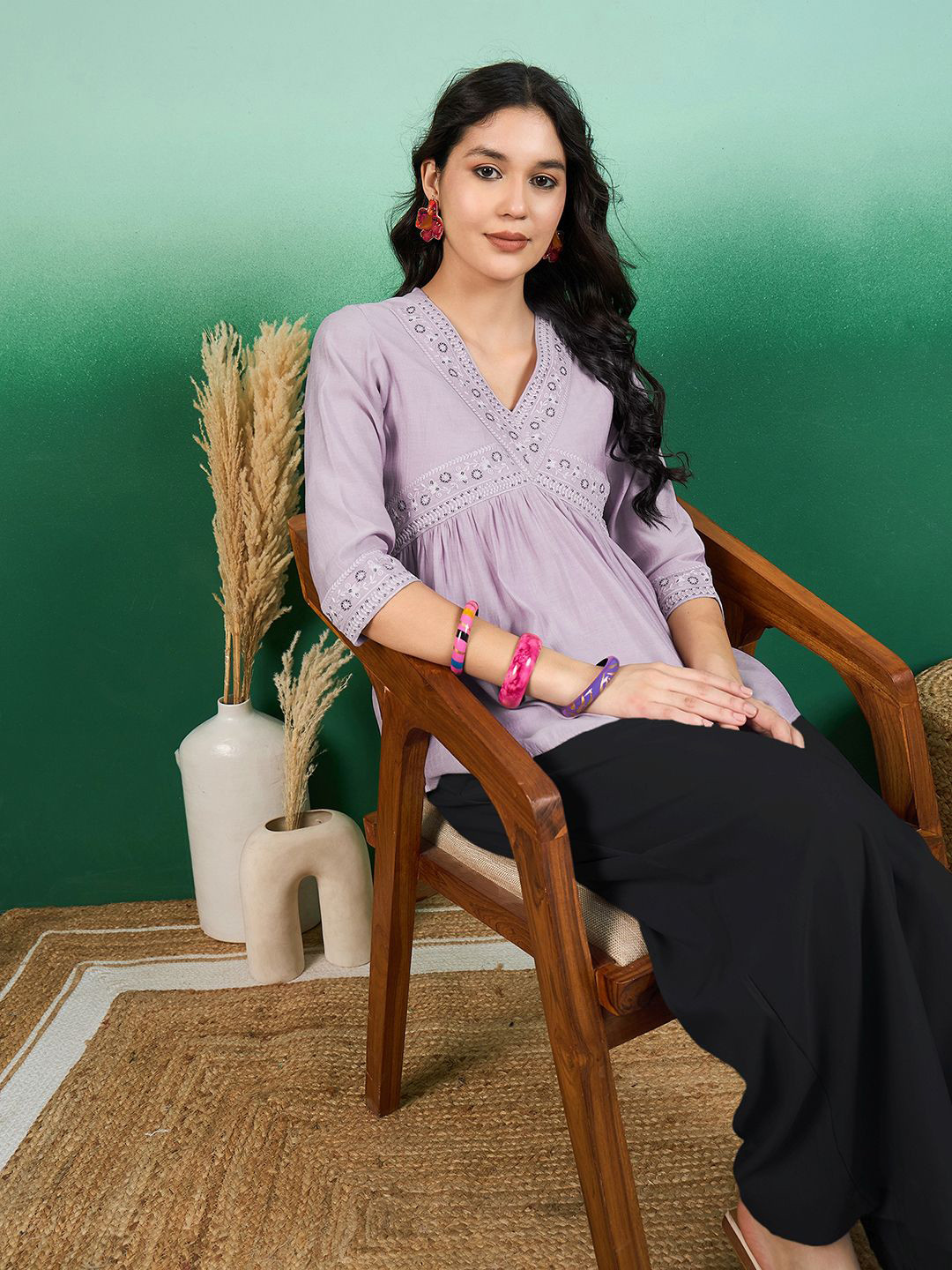 Buy Sangria Embroidered Flared Top - Tops for Women 30671152 | Myntra