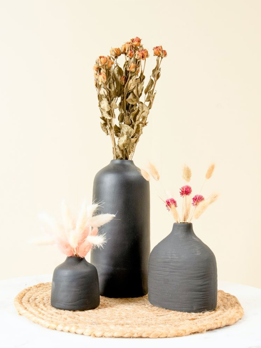 Buy ArteCasa Dark Loom Trio Vase With Dried Flowers - Vases for Unisex ...