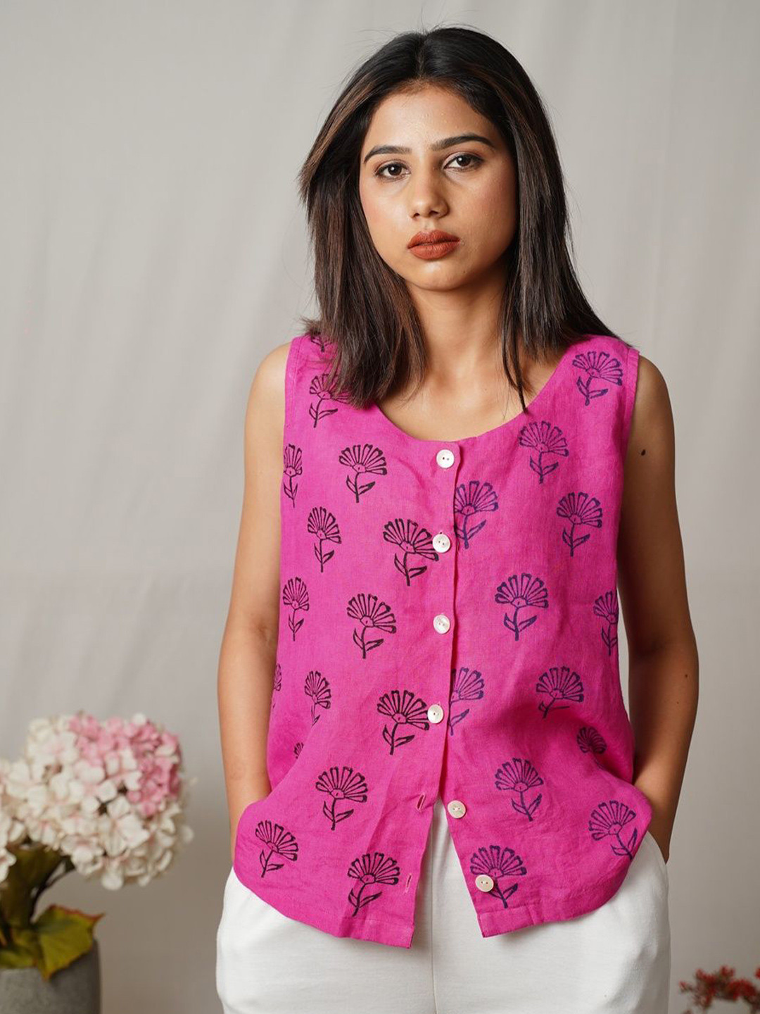 Buy SIDDHO HUM Women Spread Collar Floral Printed Linen Casual Shirt ...