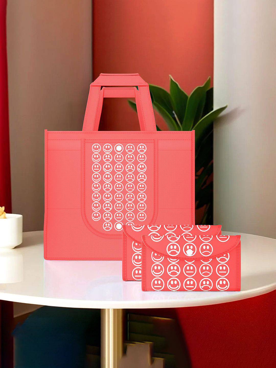 Buy Kuber Industries Set Of 3 Smiley Printed Lightweight Foldable ...