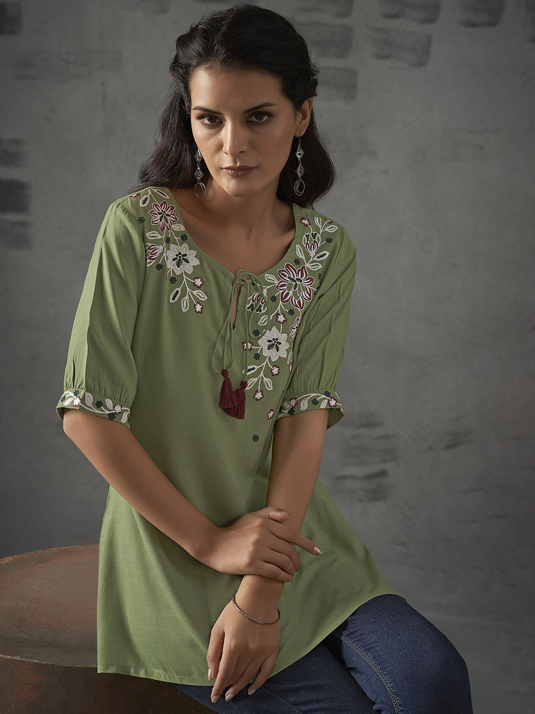 Buy Anouk Floral Embroidered Liva A Line Tunic - Tunics for Women ...