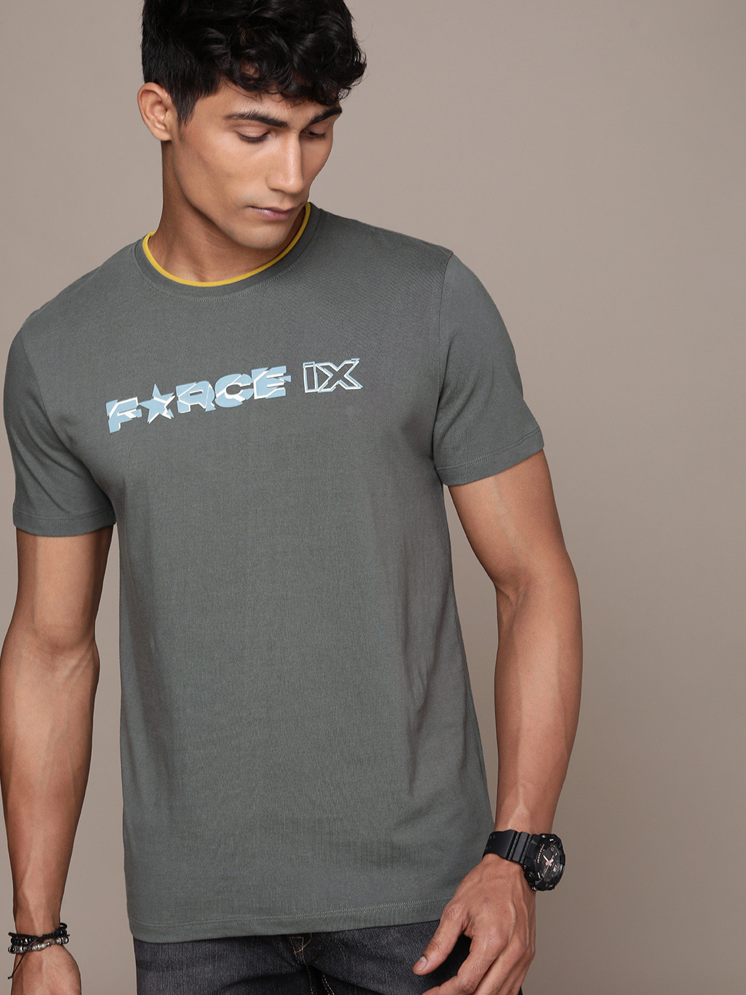 Buy FORCE IX Men Brand Logo Printed Pure Cotton T Shirt - Tshirts for ...