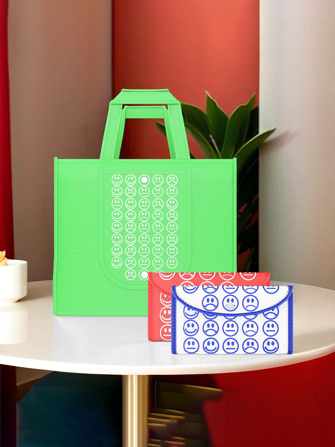 Buy Kuber Industries Set Of 3 Smiley Printed Lightweight Reusable ...