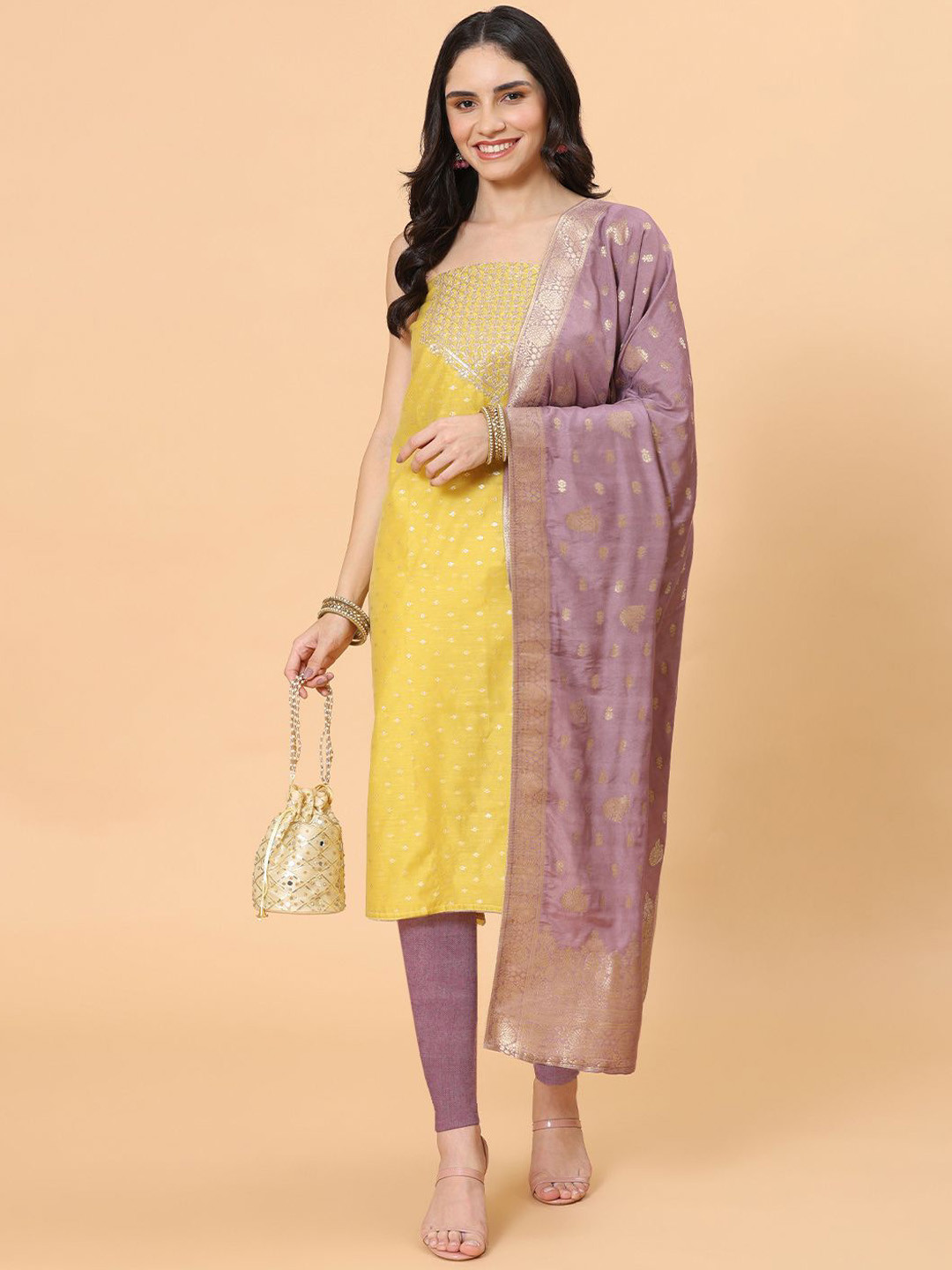 Buy Meena Bazaar Floral Woven Design Unstitched Dress Material - Dress ...