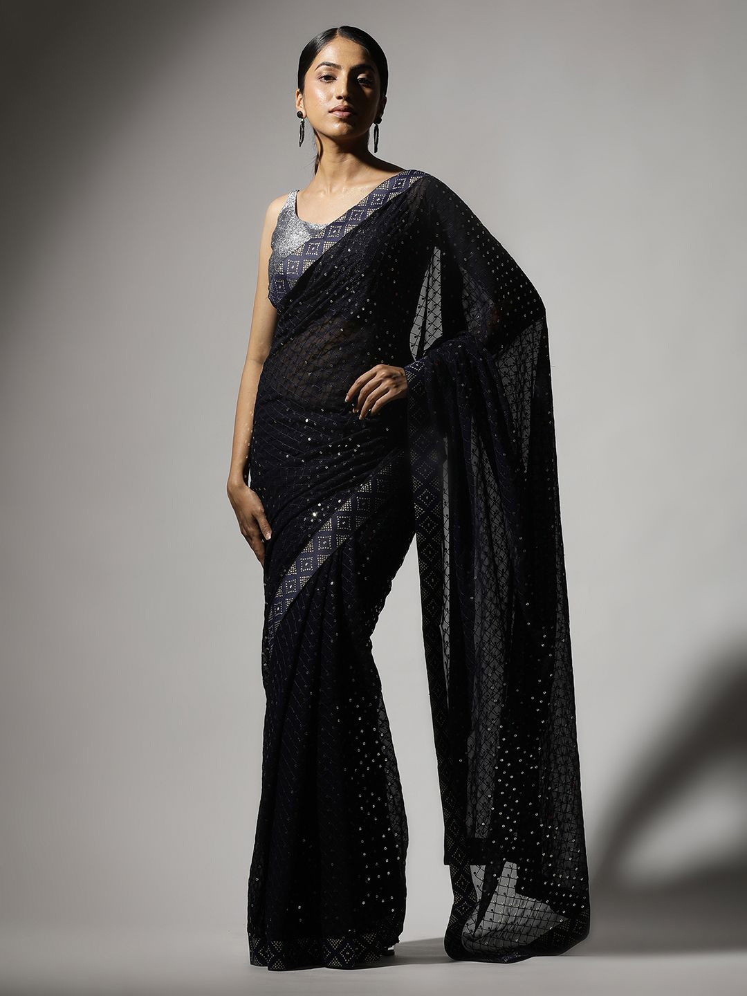 Buy Qahal Embellished Sequinned Pure Georgette Saree - Sarees for Women ...