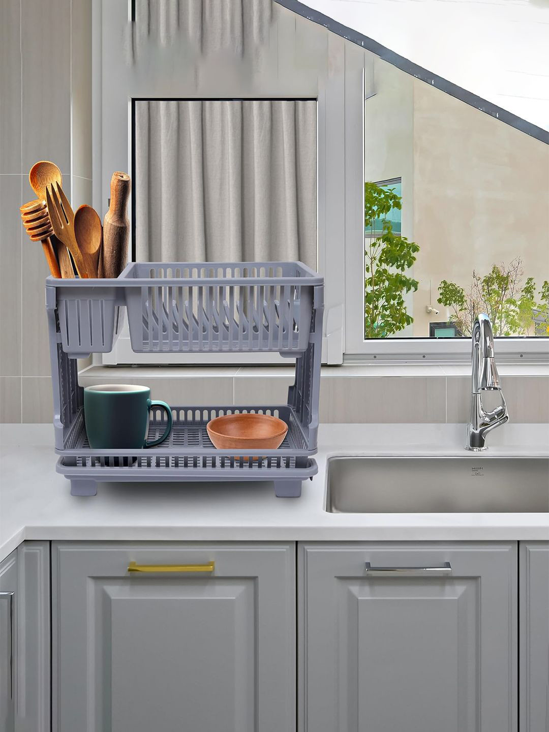 Buy Kuber Industries Grey Dish Rack With Drainer - Dish Rack for Unisex ...