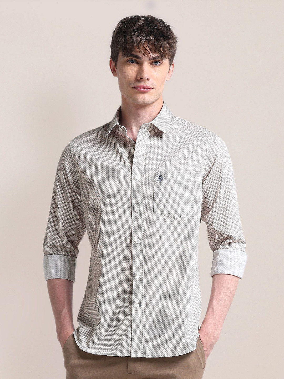 Buy U.S. Polo Assn. Men Classic Spread Collar Micro Ditsy Printed ...