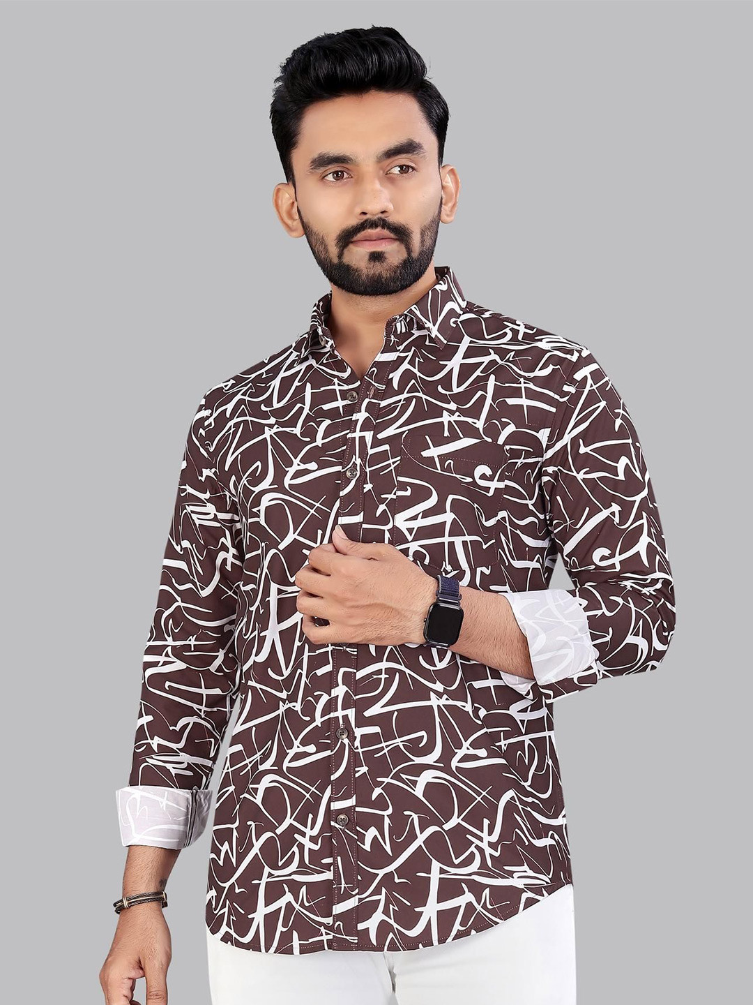 Buy ADWYN PETER Men Classic Spread Collar Abstract Printed Cotton ...