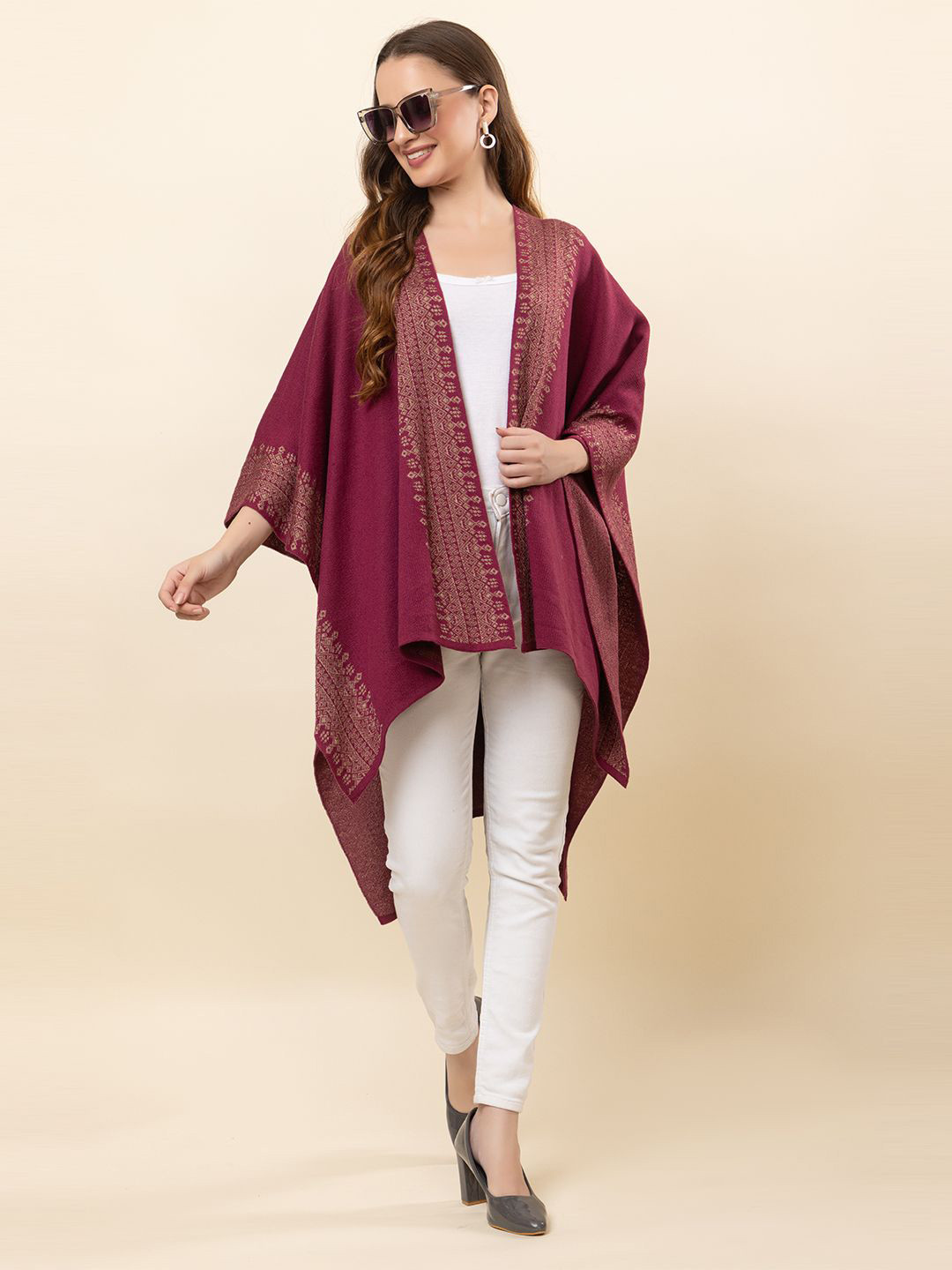 Buy Anouk Purple Geometric Printed Winter Open Front Shrug - Shrug for ...