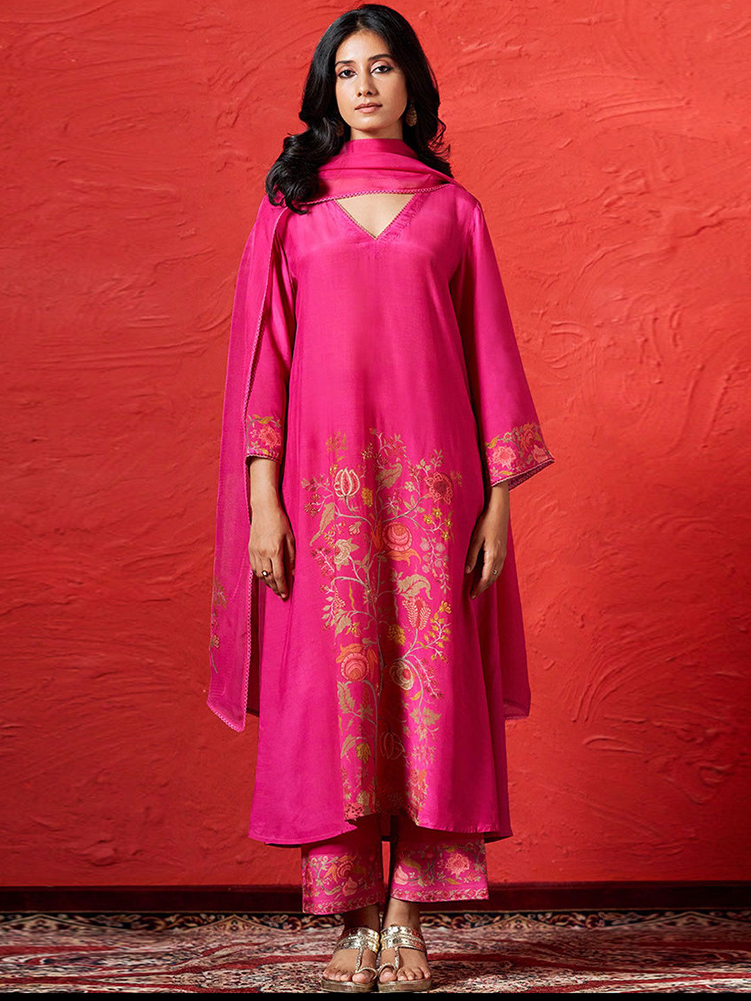 Buy Ganga Women Floral Printed Regular Kurta With Palazzos & With ...