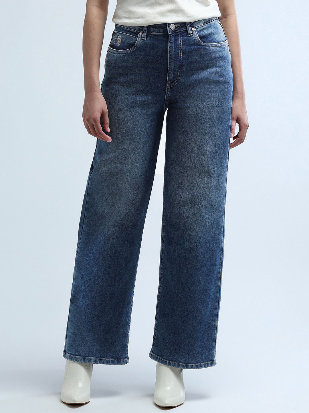 Buy U.S. Polo Assn. Women Wide Leg High Rise Light Fade Stretchable ...