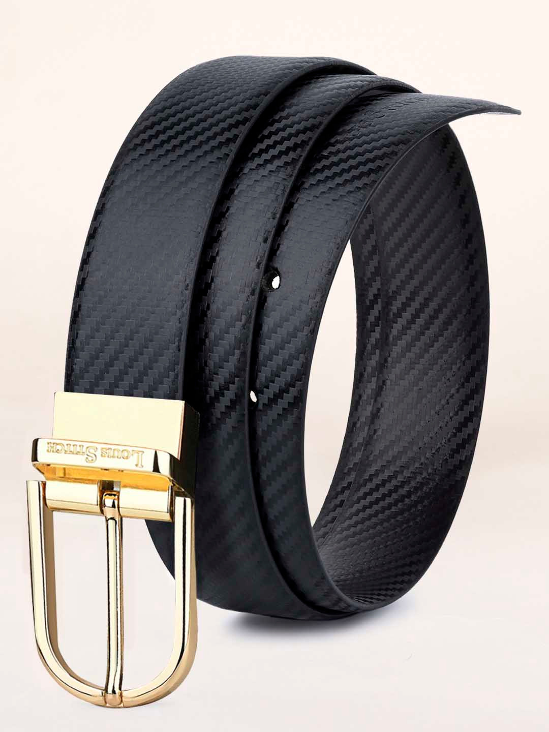 Buy LOUIS STITCH Men Black Textured Leather Formal Belt - Belts for Men ...