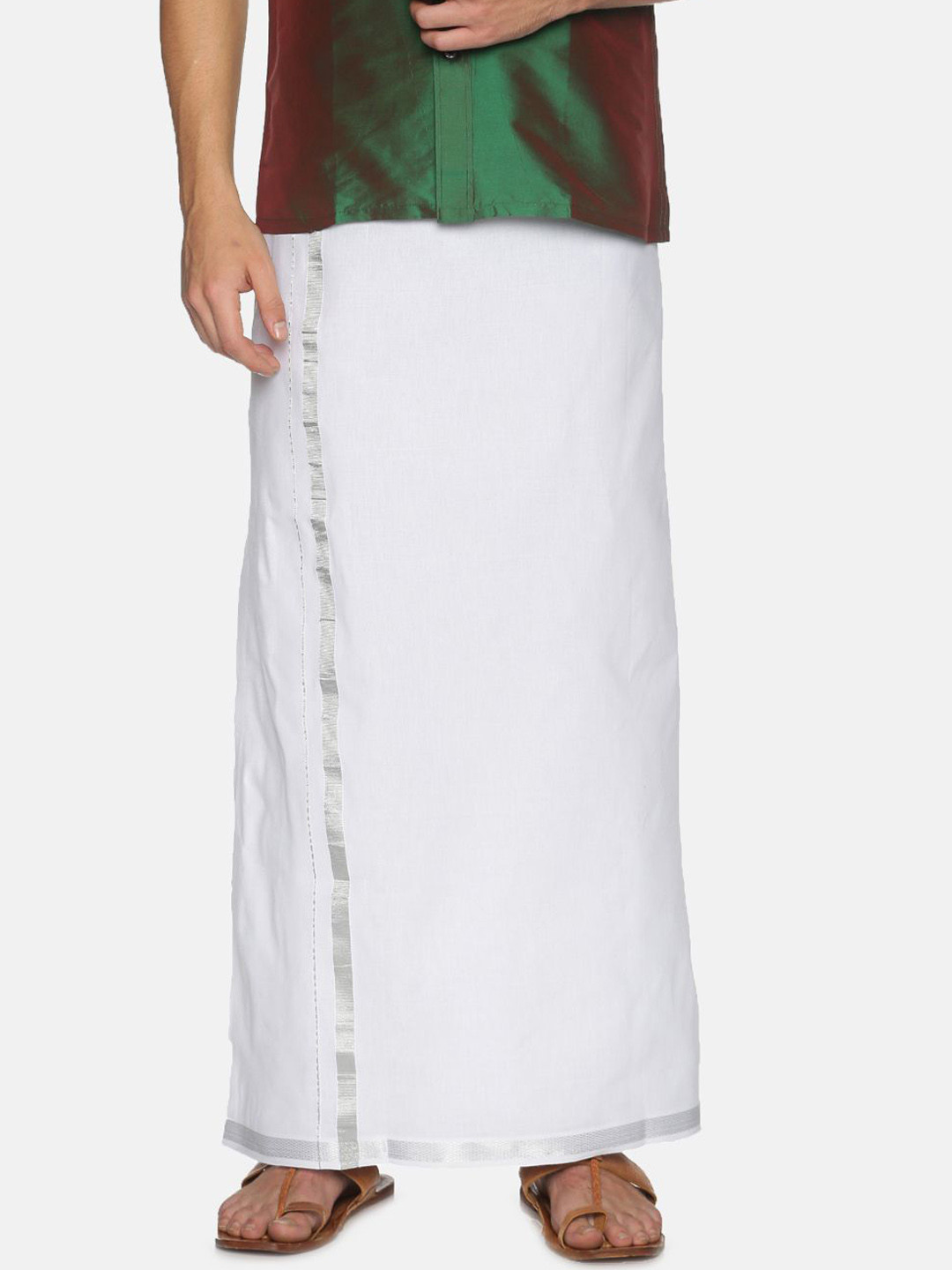 Buy WHITE HEART Men Pure Cotton Single Layer Dhoti With Zari Border ...