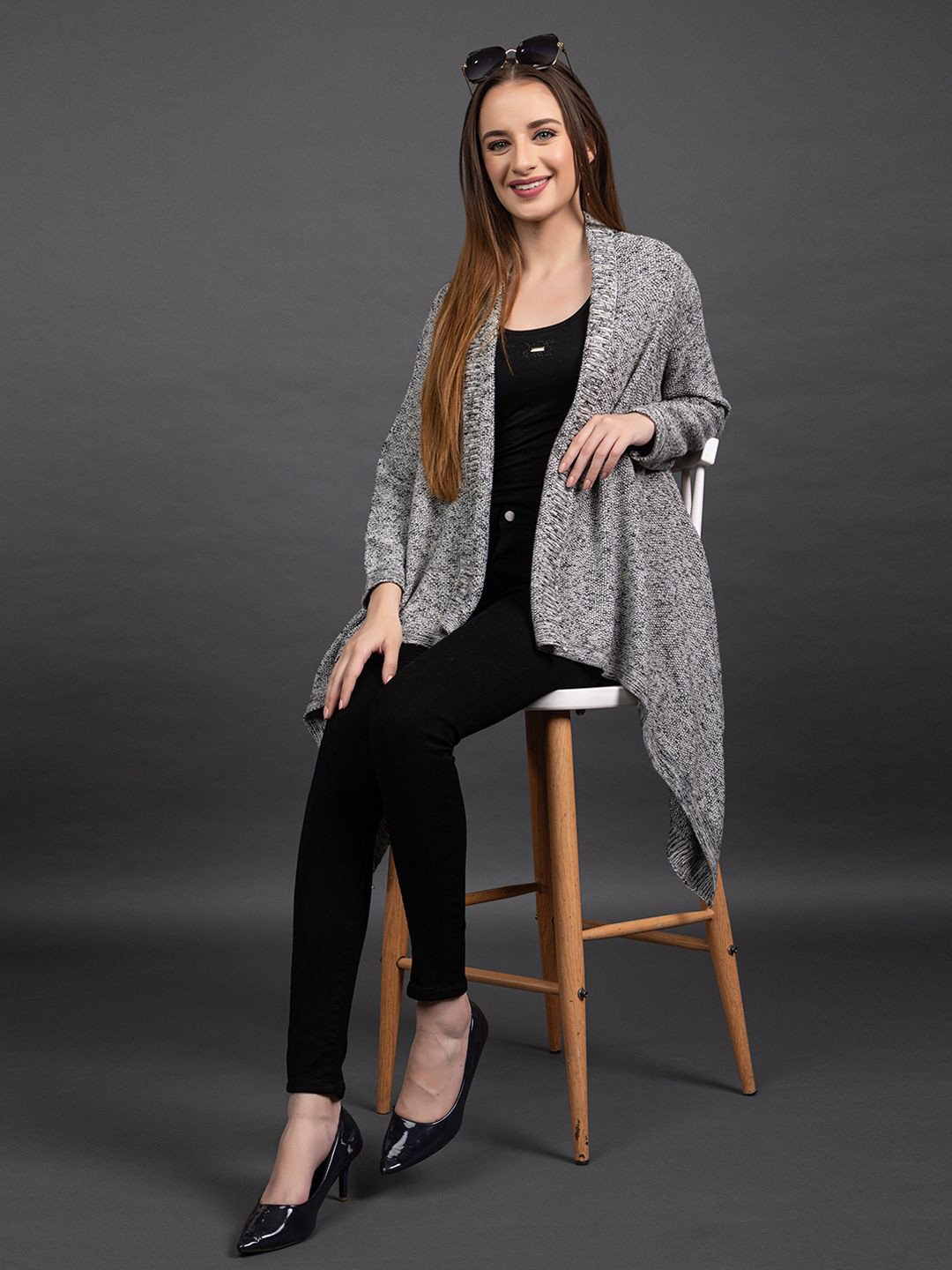 Buy Anouk Grey Long Sleeves Waterfall Winter Shrug - Shrug for Women ...
