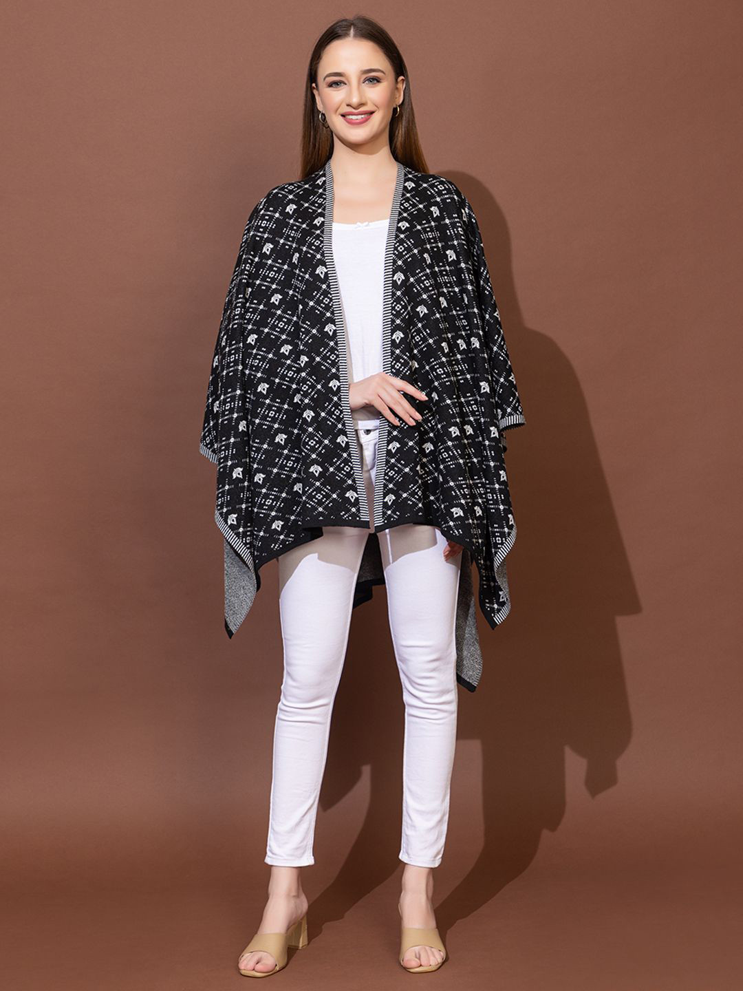 Buy Anouk Black Ethnic Motifs Printed V Neck Winter Open Front Shrug ...