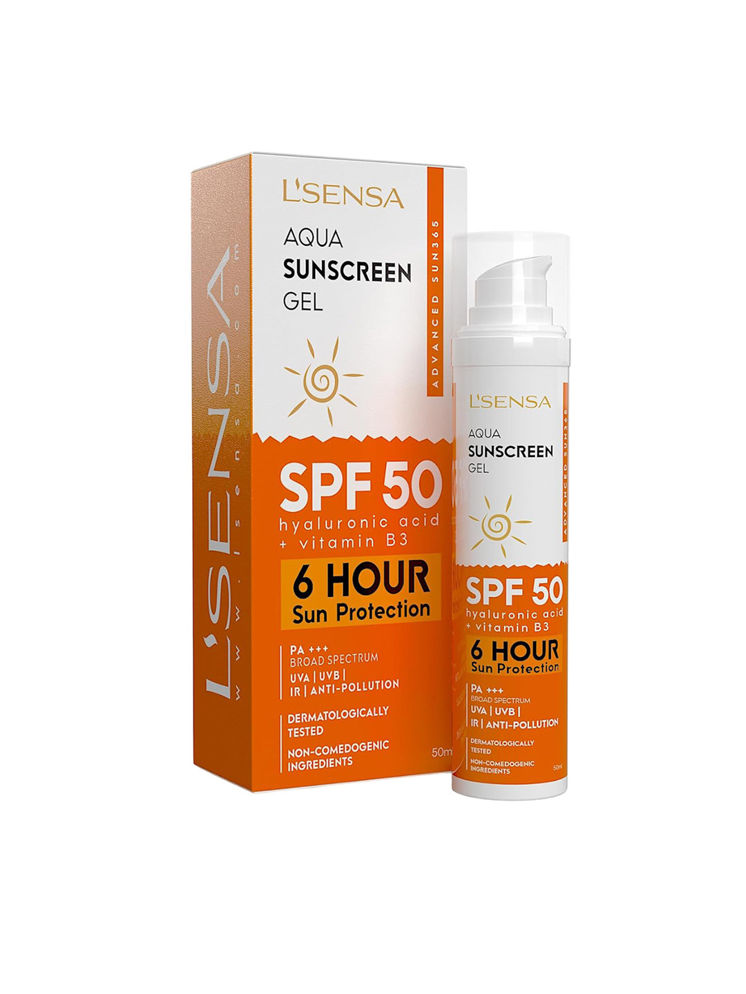 Buy L'SENSA SPF 50 Aqua Sunscreen Gel With 1% Hyaluronic Acid & Vitamin ...