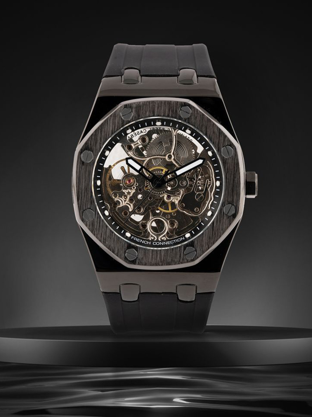 Buy French Connection Men Skeleton Fold Over Strap Dial Automatic Watch ...