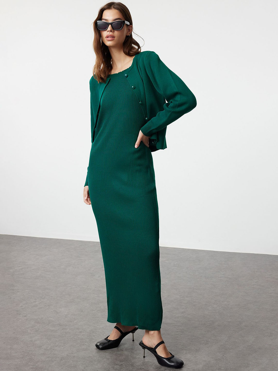 Buy Trendyol Round Neck Acrylic Maxi Bodycon Dress With Shrug - Dresses ...