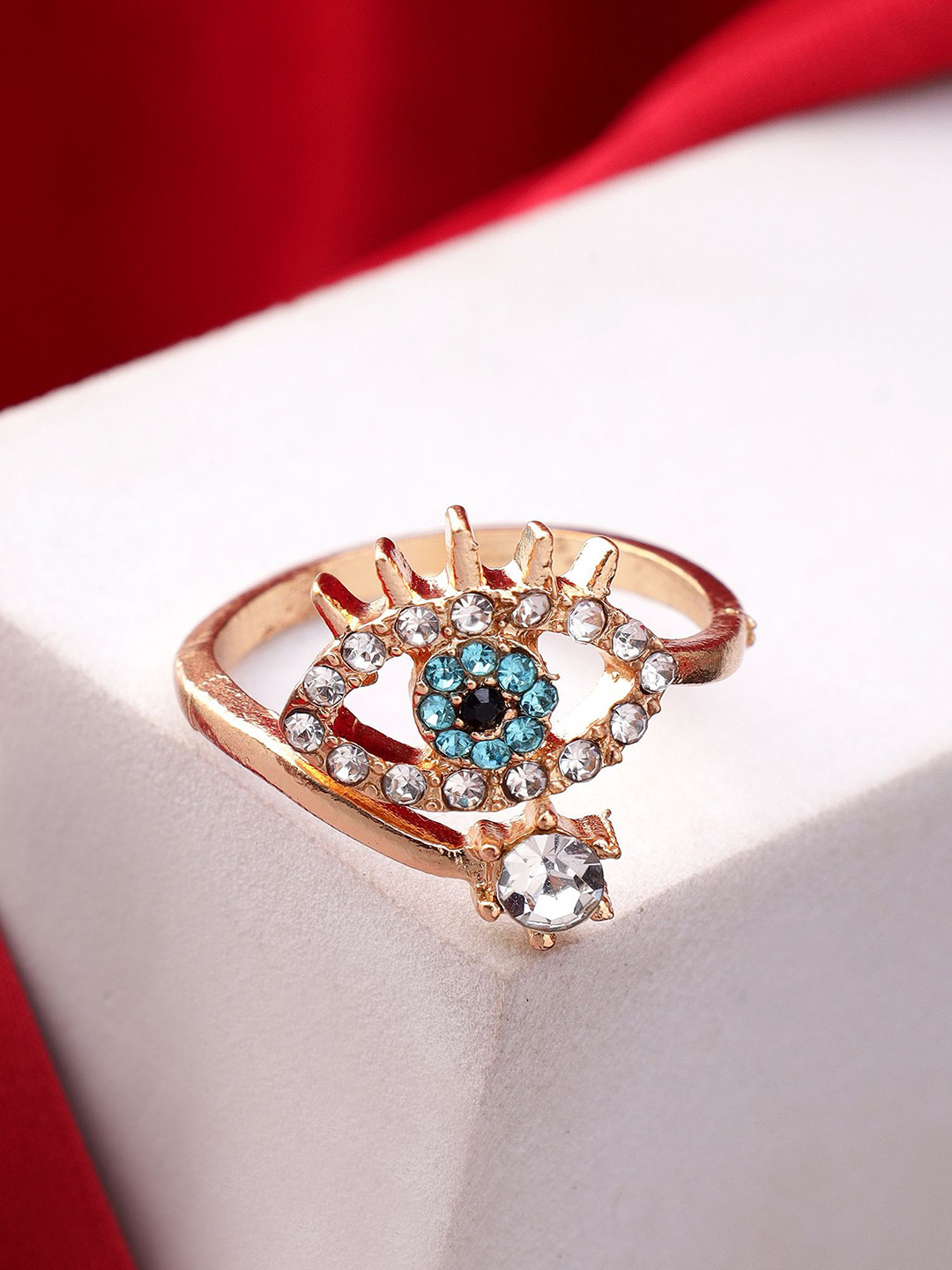Buy KACY Gold Plated CZ Studded Evil Eye Finger Ring - Ring for Women ...