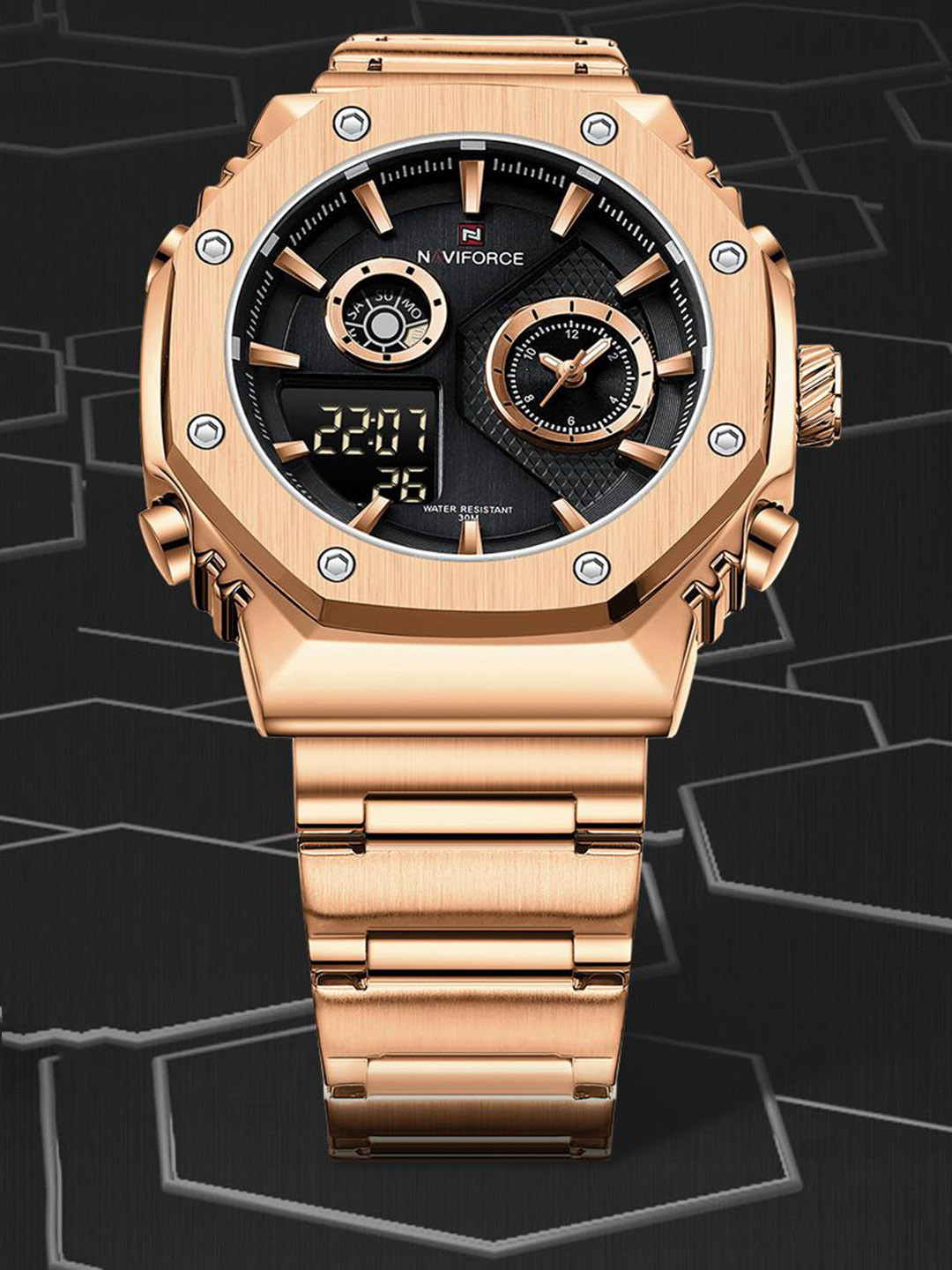 Buy Naviforce Men Brass Dial & Stainless Steel Straps Analogue And ...