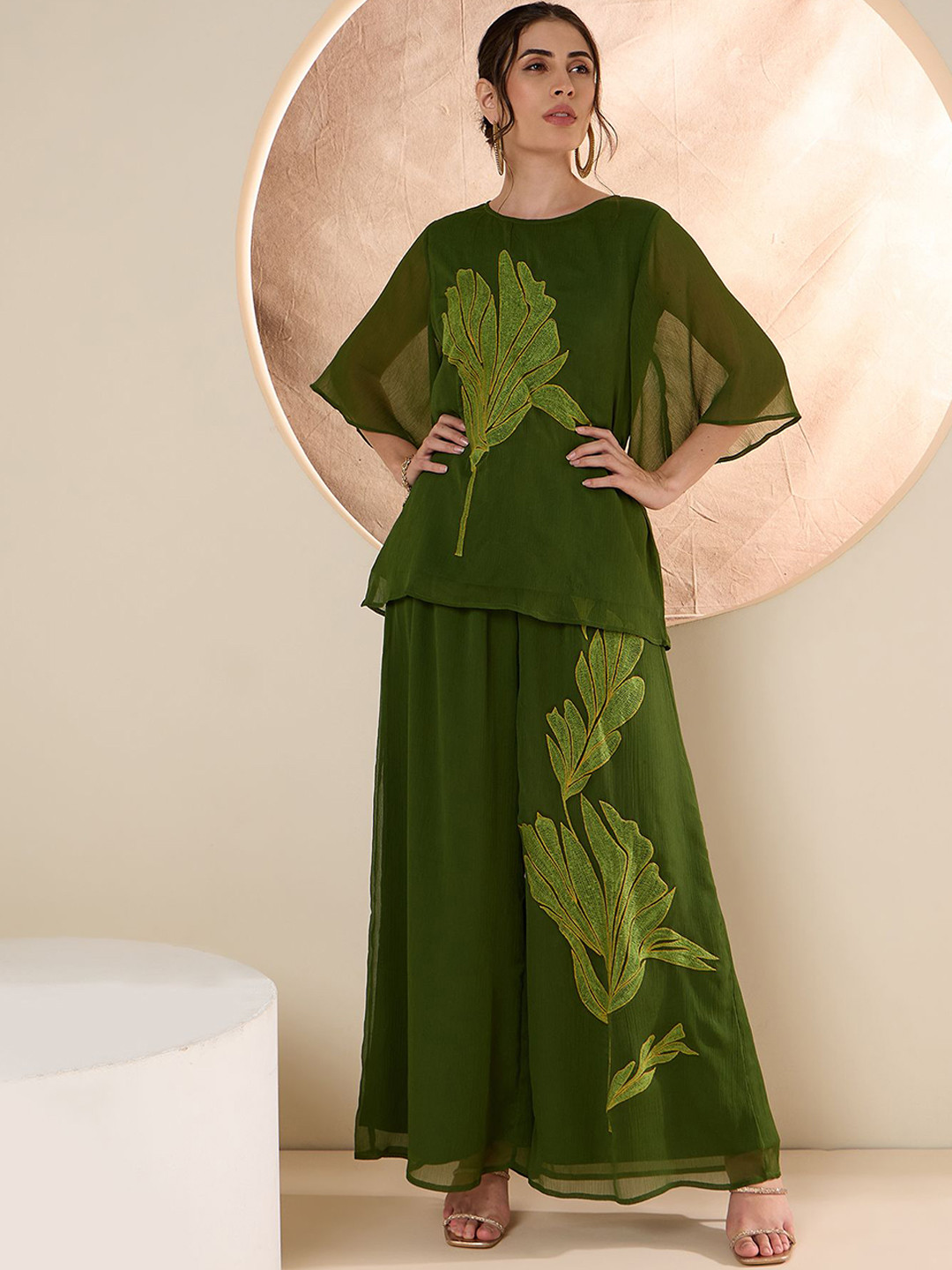 Buy Antheaa Floral Embroidered Printed Top & Palazzo - Co Ords for ...