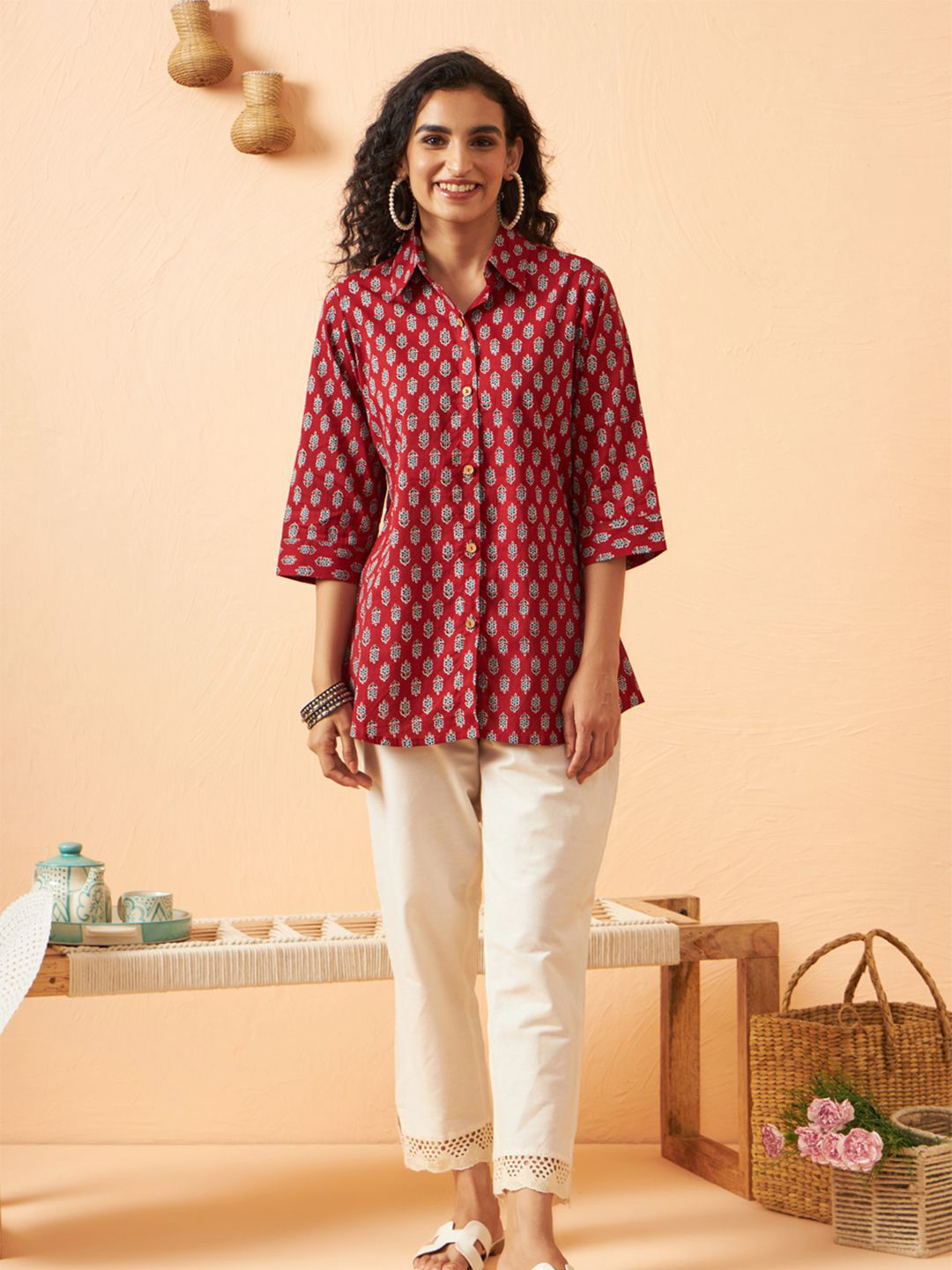 Buy ARAVALII Pure Cotton Printed Shirt Style Tunics - Tunics for Women ...