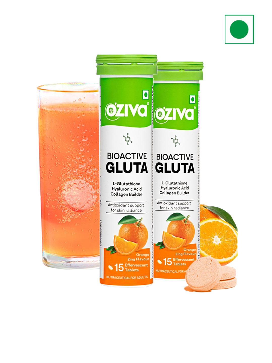 Buy OZiva Set Of 2 Bioactive Gluta Effervescent Tablets Orange Zing 15 Tablet Each - Skin ...