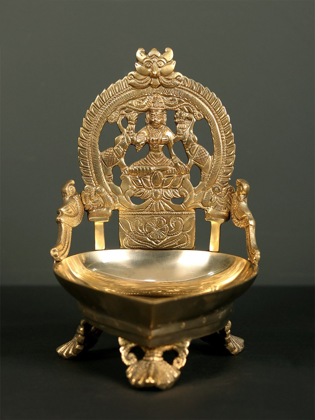 Buy Exotic India 8" Brass Goddess Gajalakshmi Oil Lamp - Pooja ...