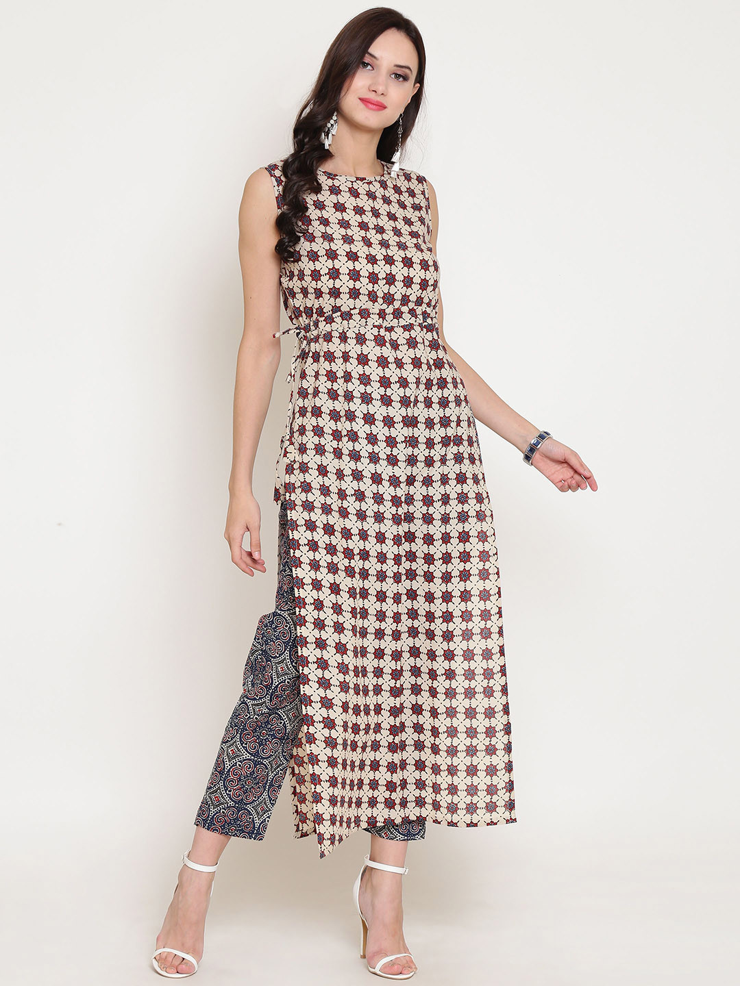 Buy Sera Ethnic Motifs Printed Cotton High Slit Straight Kurta - Kurtas ...