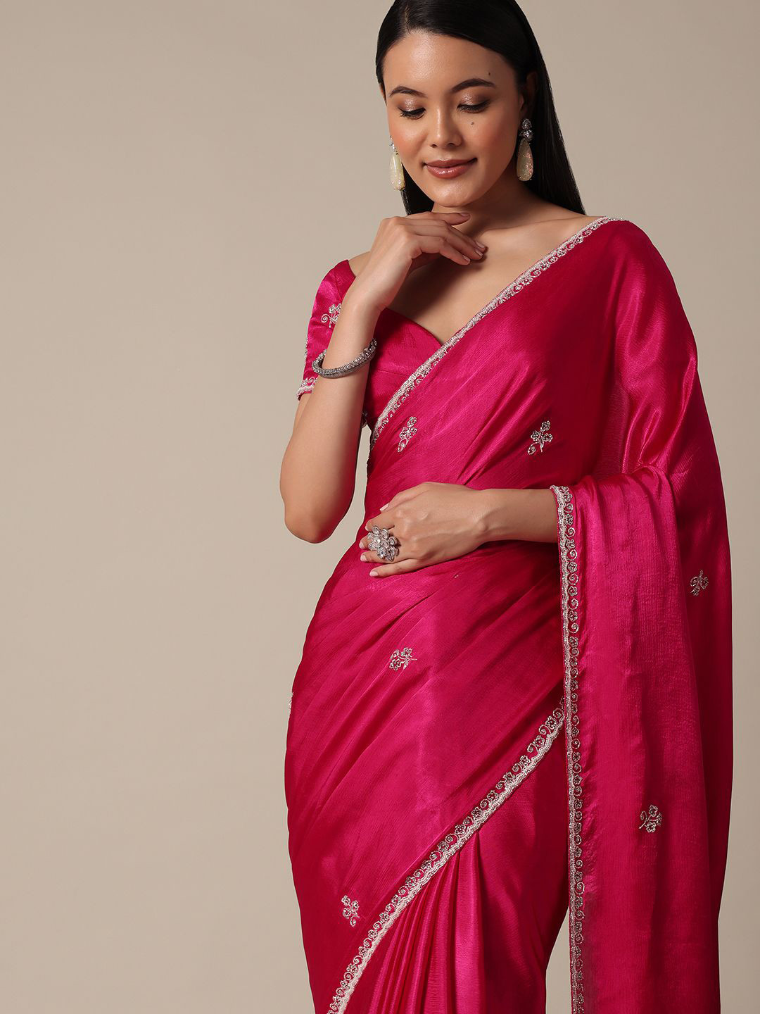 Buy KALKI Fashion Ethnic Motifs Embroidered Satin Saree - Sarees for ...