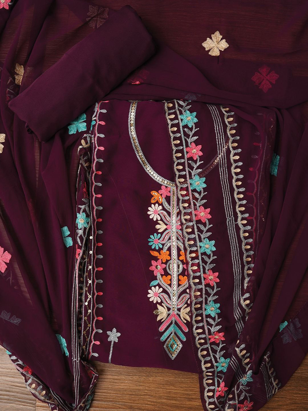 Buy Jaipur Kurti Sequin Embroidered Silk Georgette Dress Material With ...